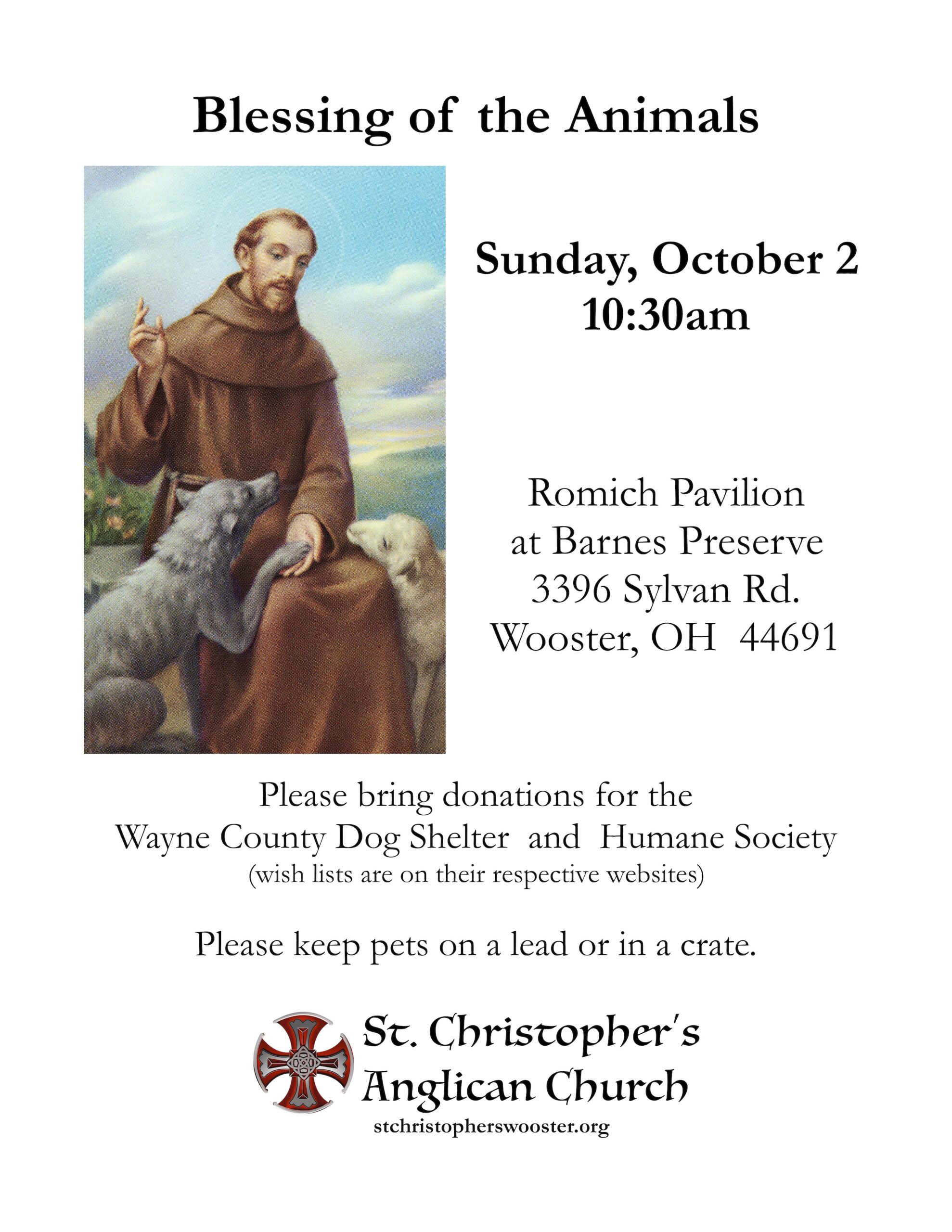 Blessing of the Animals — Oct. 2 – St. Christopher’s Anglican Church